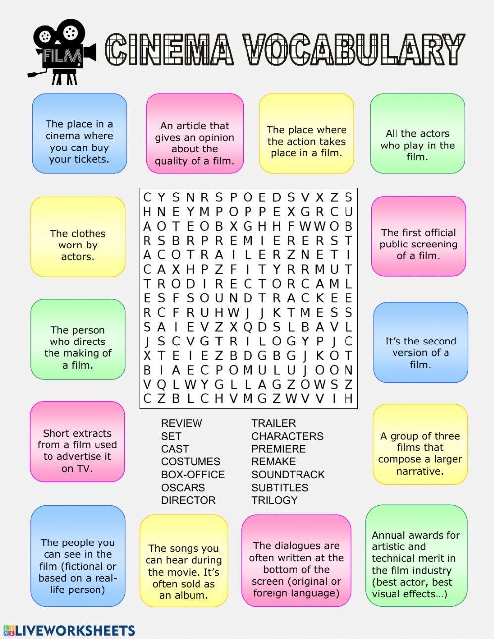 Cinema Vocabulary Worksheet Live Worksheets cinema-vocabulary-worksheet-live-worksheets