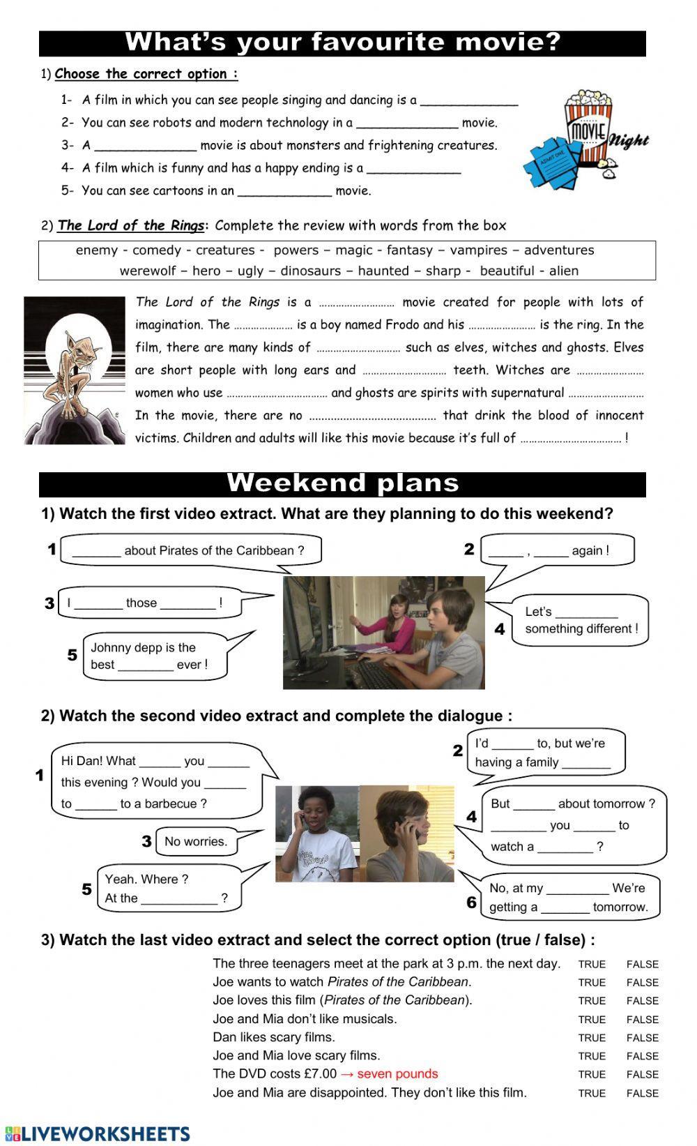 Weekend plans | Free Interactive Worksheets | 53162