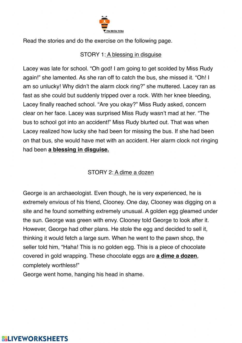 Idiom challenge worksheet | Live Worksheets