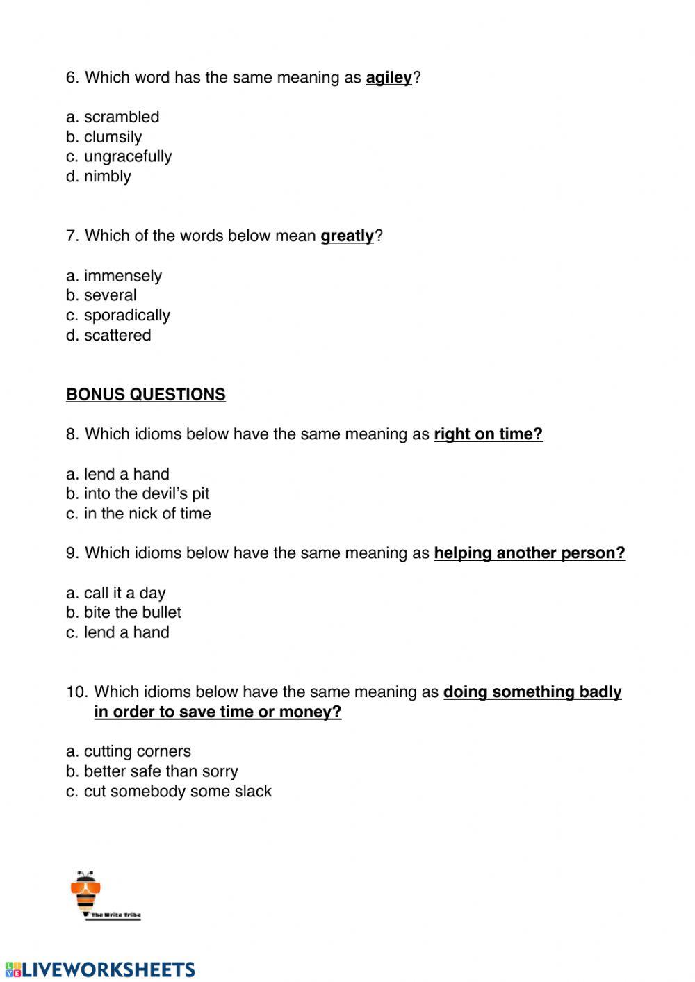 Week 9 English Mastery P1 worksheet | Live Worksheets