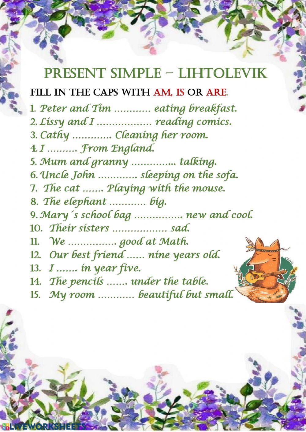 Present simple - am, is or are online exercise for | Live Worksheets