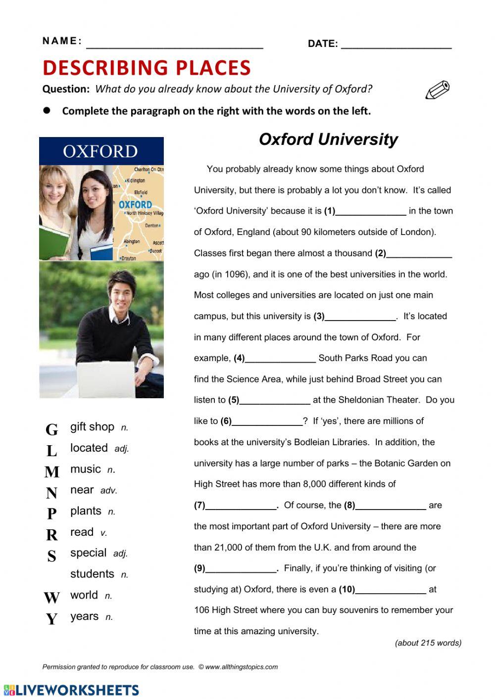 oxford university online exercise for | Live Worksheets