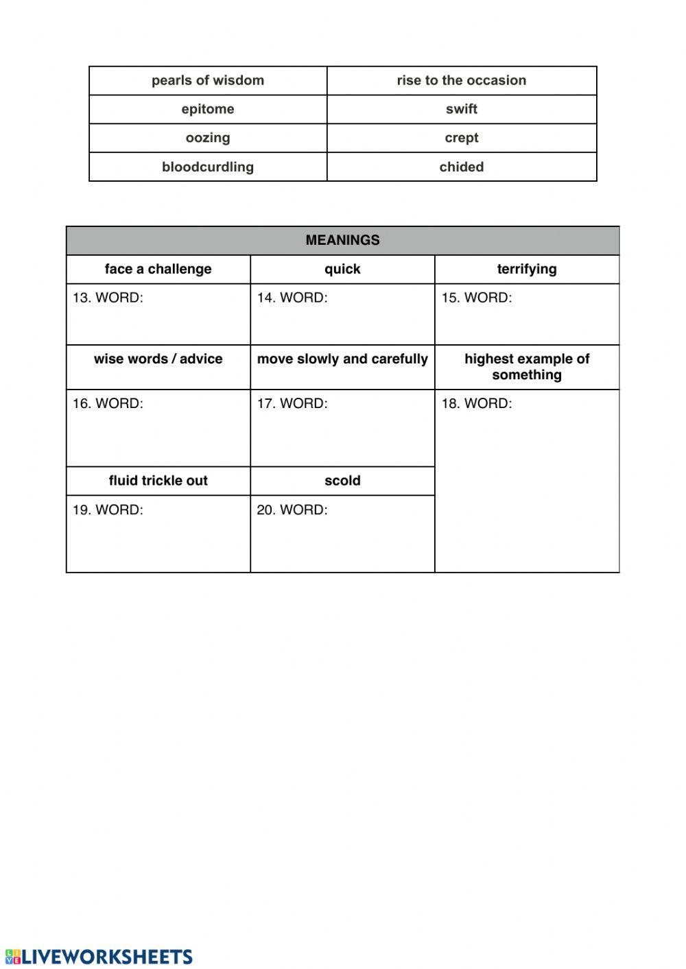 Week 9 p3-4 Online Revision worksheet | Live Worksheets