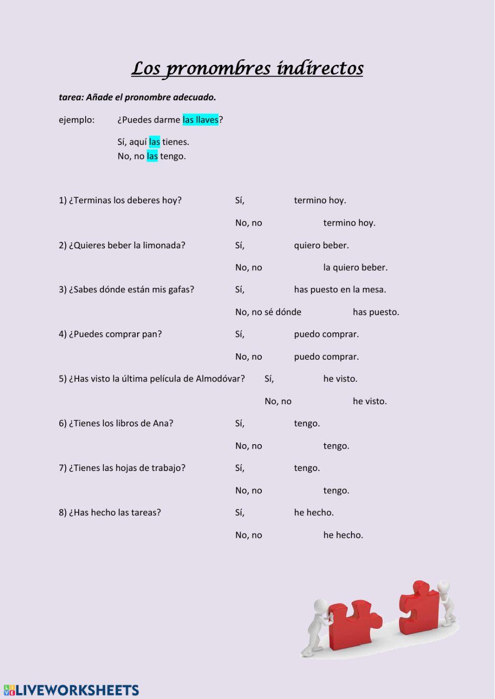 Los pronombres … | Free Interactive Worksheets | 54107