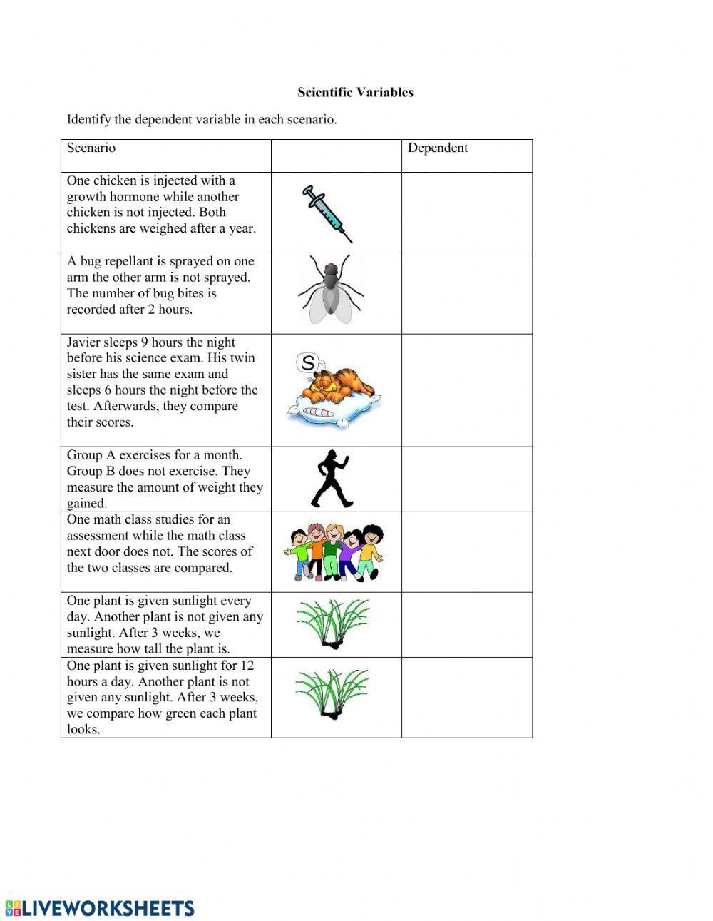 science variables worksheet