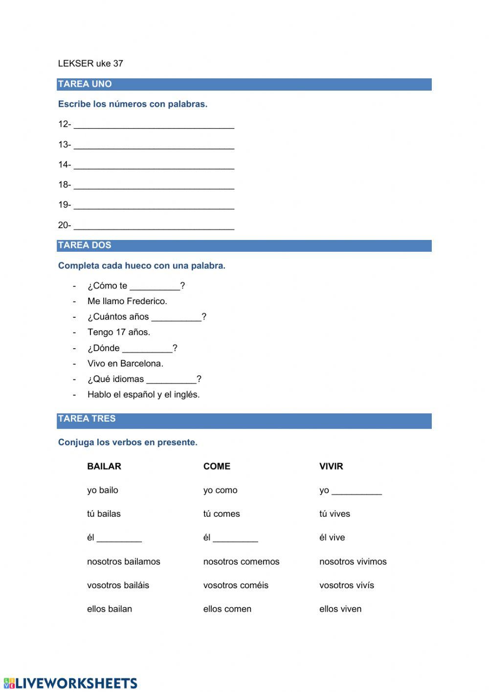 Lekser uke 37 worksheet | Live Worksheets