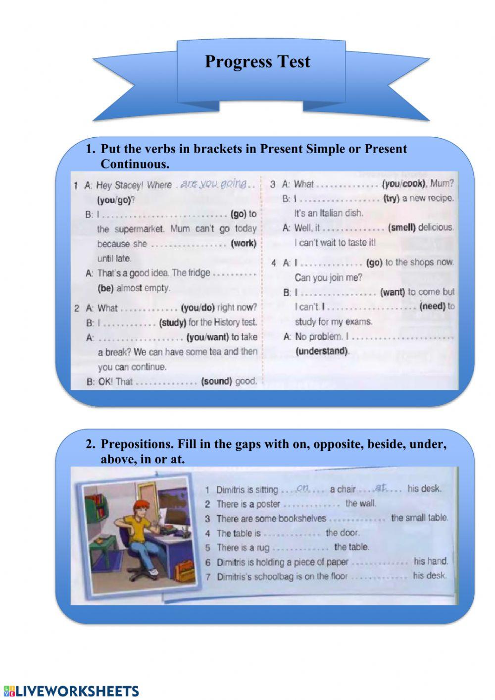 Progress test | Free Interactive Worksheets | 57620