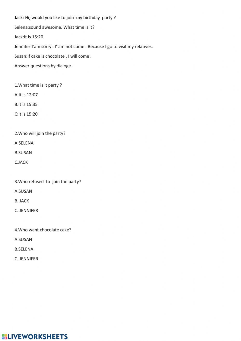 Answers to the invitation exercise | Live Worksheets