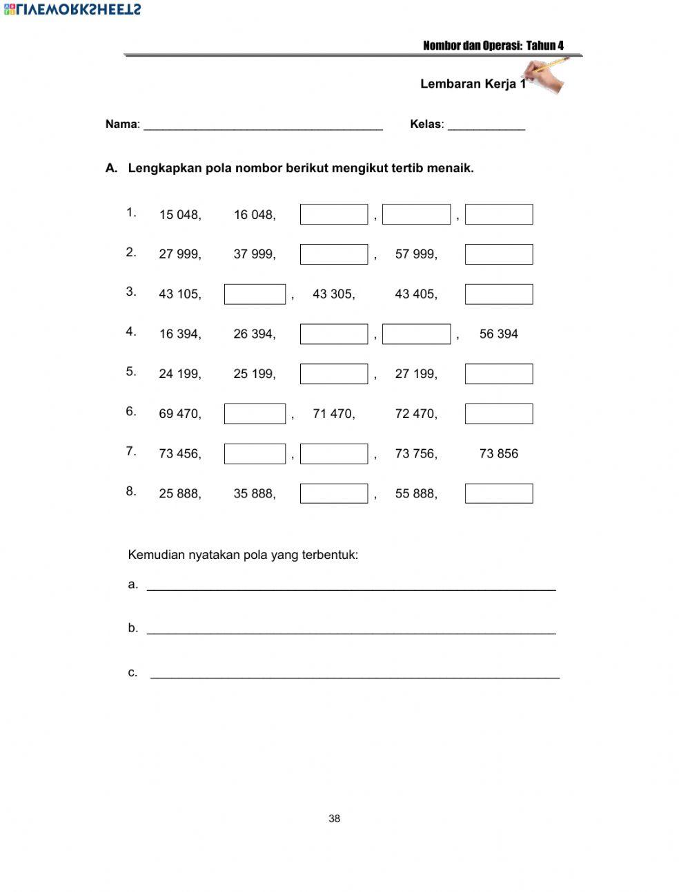 Pola Nombor Menaik worksheet | Live Worksheets