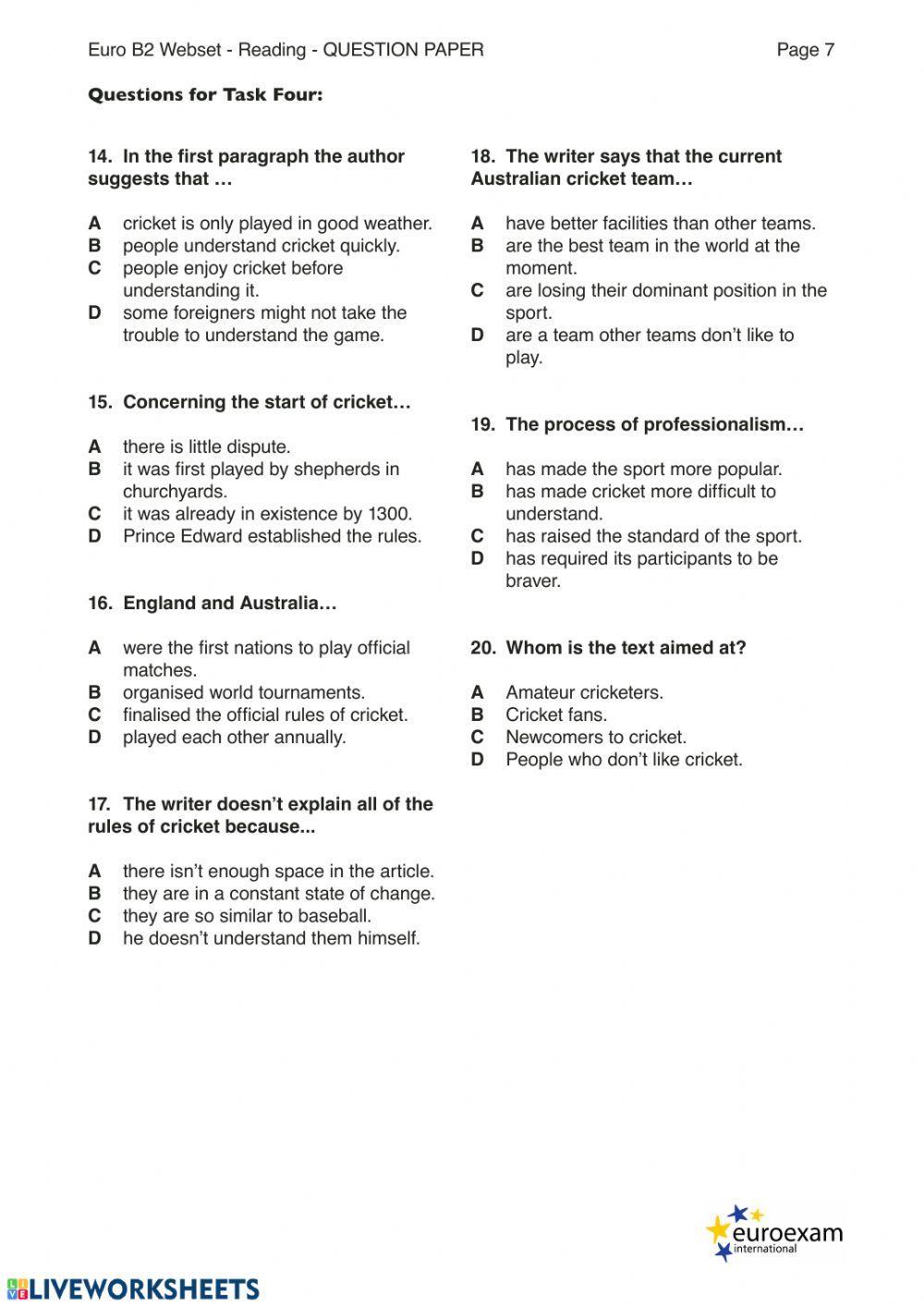 Euroexam Sample Test B2 Activity Live Worksheets euroexam-sample-test-b2-activity-live-worksheets