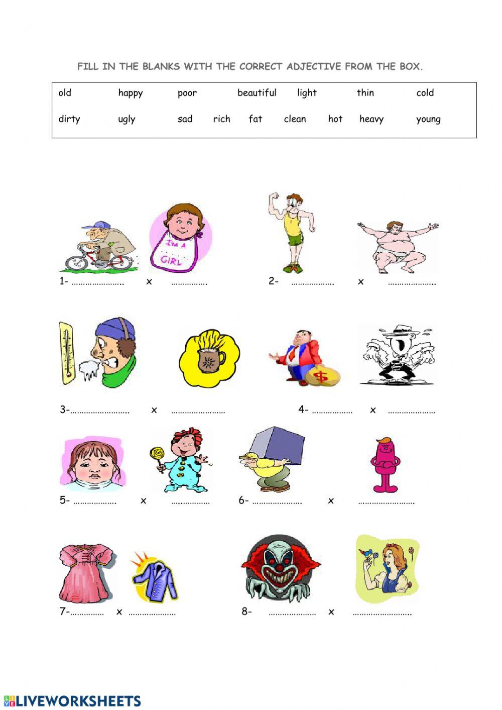 Adjectives online pdf worksheet | Live Worksheets