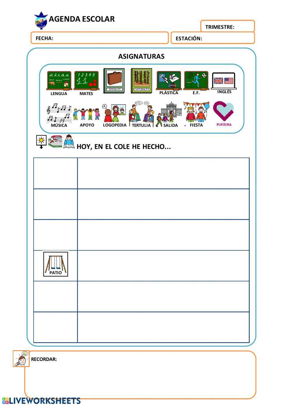 Agenda interact… | Free Interactive Worksheets | 57036