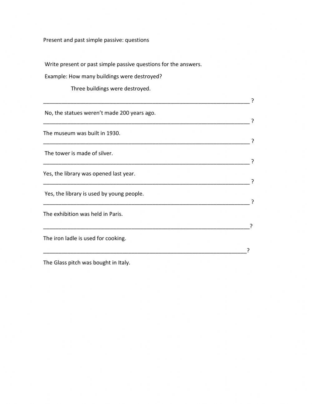 PASSIVE VOICE QUESTIONS online exercise for | Live Worksheets