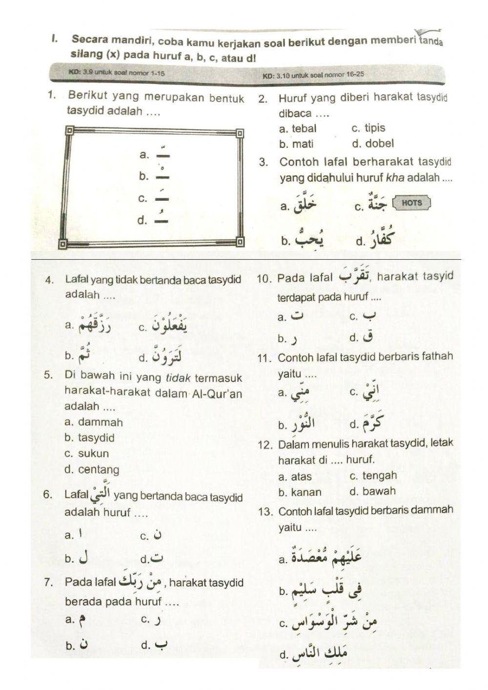 Tanda baca Tasydid Kelas 3 worksheet | Live Worksheets