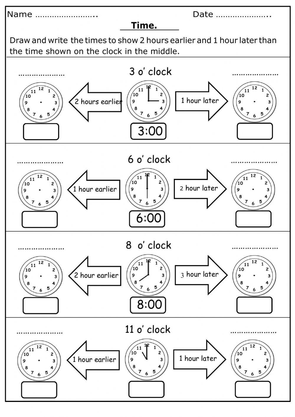 Time before and after online exercise for | Live Worksheets