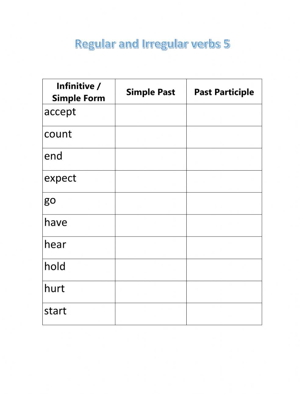 Regular and Irregular verbs 5 worksheet | Live Worksheets