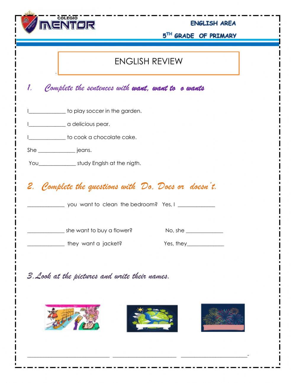 English review 1 activity | Live Worksheets