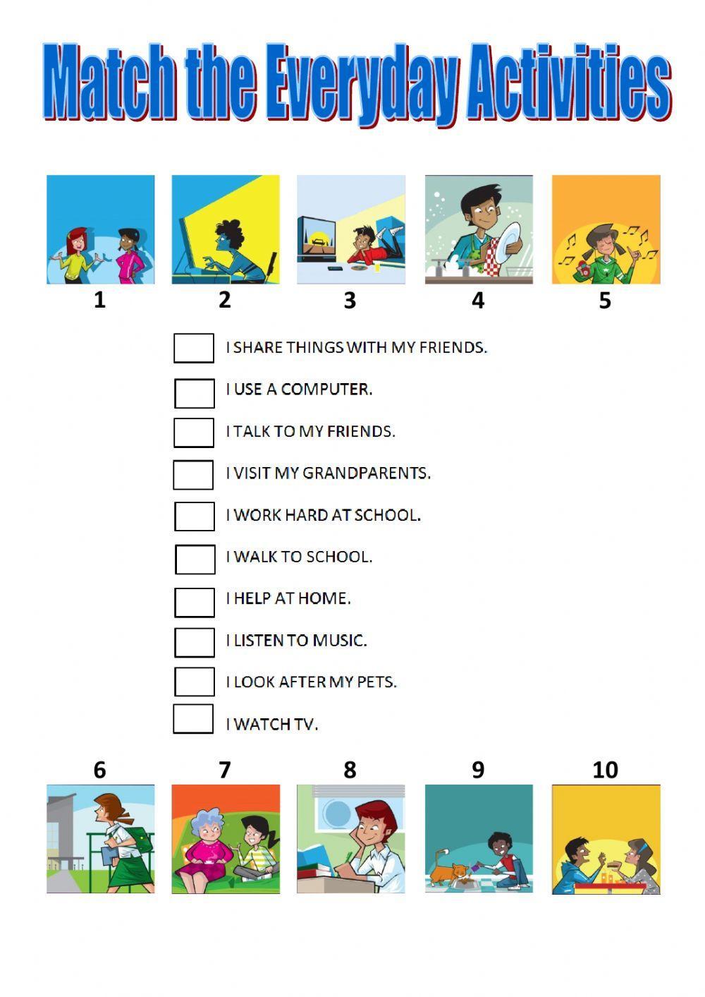 Everyday activities match tiger 5 macmillan worksheet | Live Worksheets