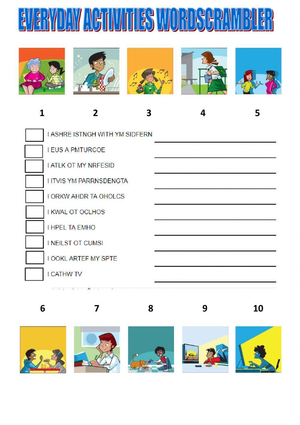 Everyday activities wordscrambler tiger 5 macmillan worksheet | Live ...