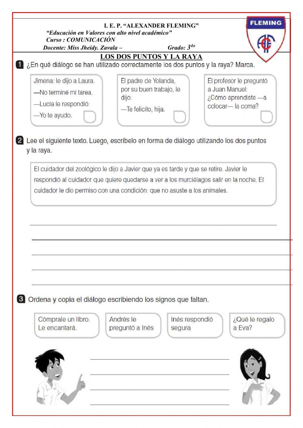 Dos puntos y la raya worksheet | Live Worksheets