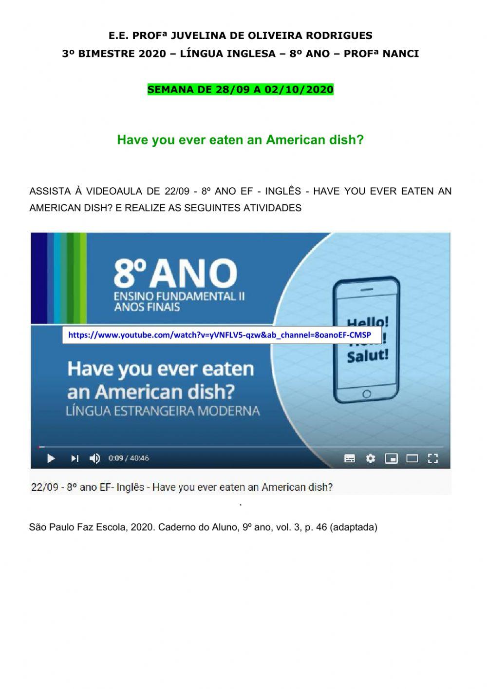 Have you ever eaten an American dish? worksheet | Live Worksheets