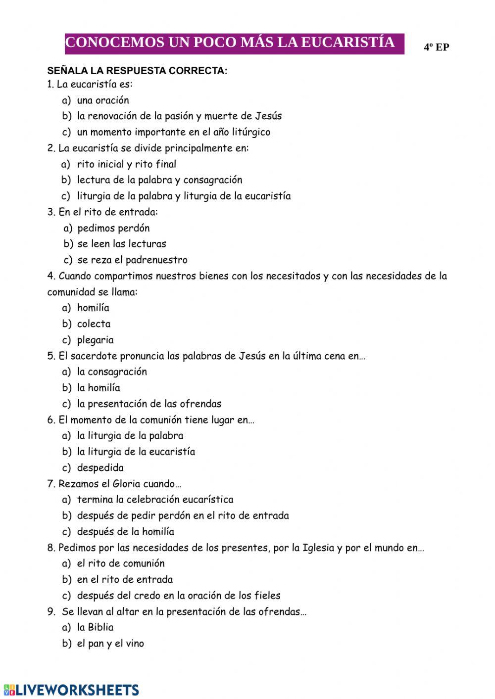 Religion Religión Católica exercise | Live Worksheets Religion Religión Católica exercise | Live Worksheets