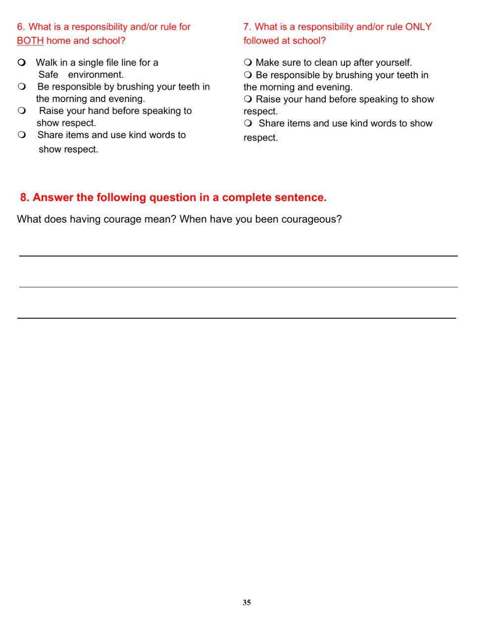 Rules and responsibilities worksheet | Live Worksheets