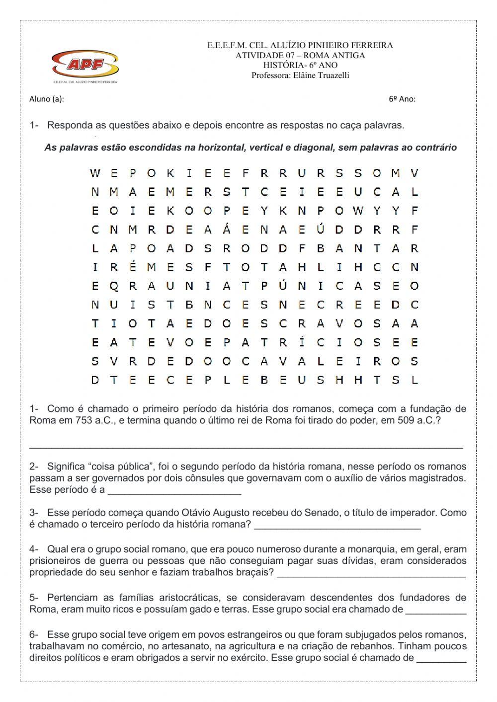 Atividades Sobre Roma Antiga 5 Ano - LIBRAIN