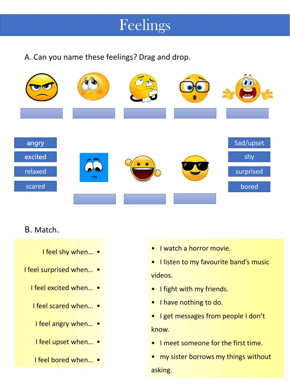 Feelings online exercise for elementary | Live Worksheets