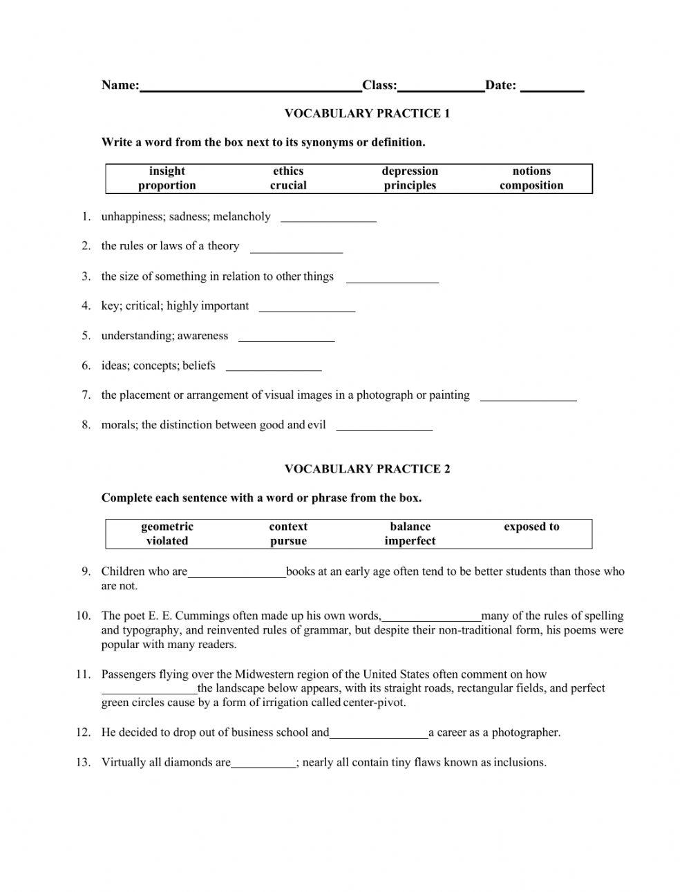 Aesthetic vocab… | Free Interactive Worksheets | 411724