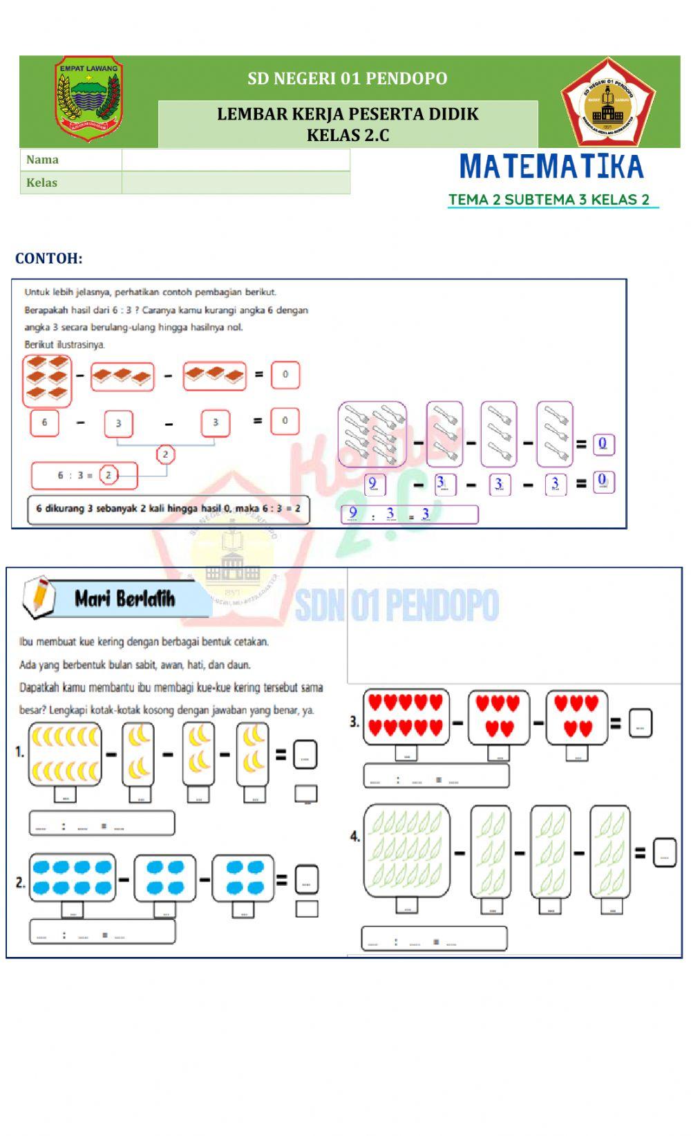 Pembagian kelas 2 worksheet | Live Worksheets