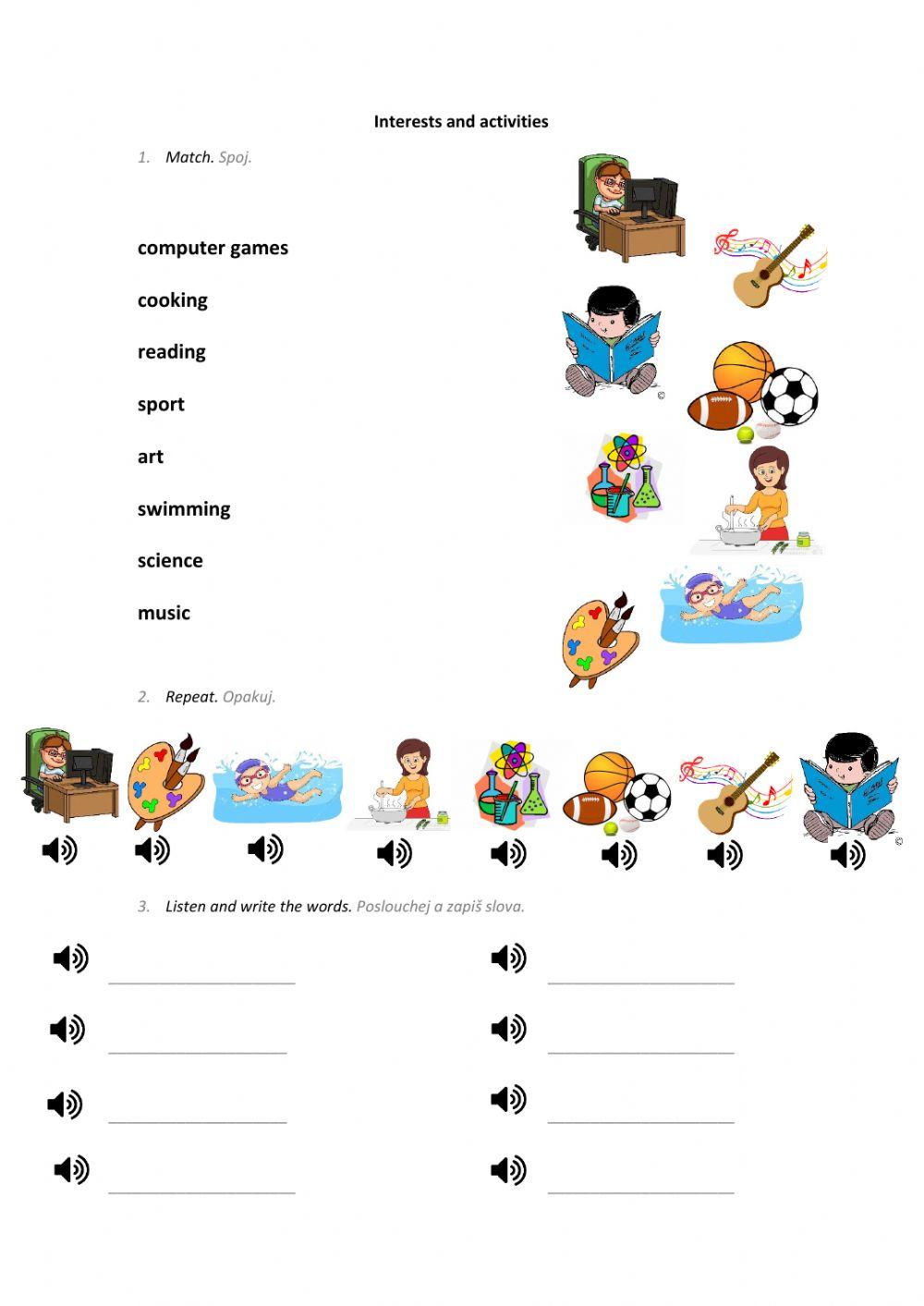 Interests and activities worksheet | Live Worksheets