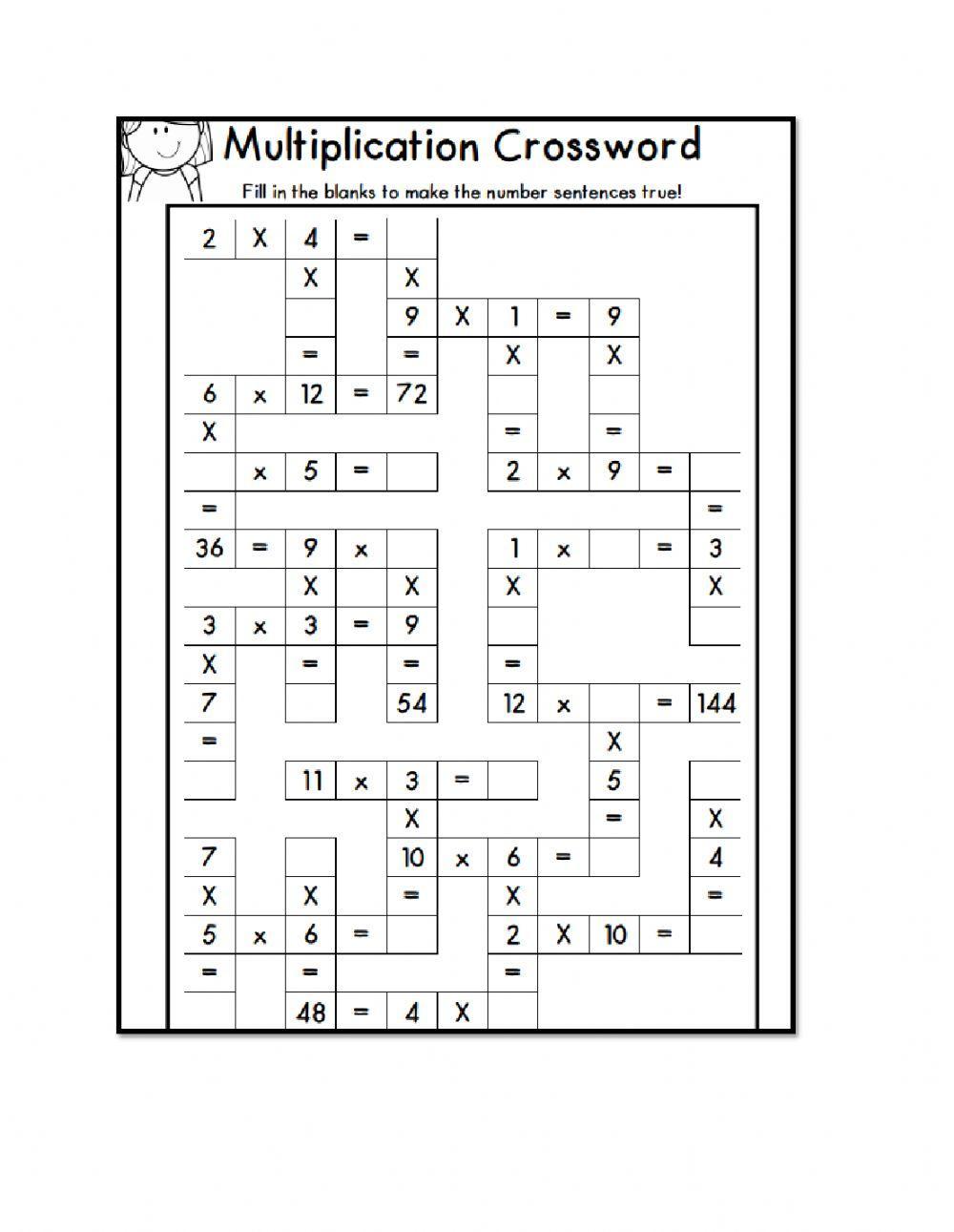 Table cross puzzle worksheet | Live Worksheets