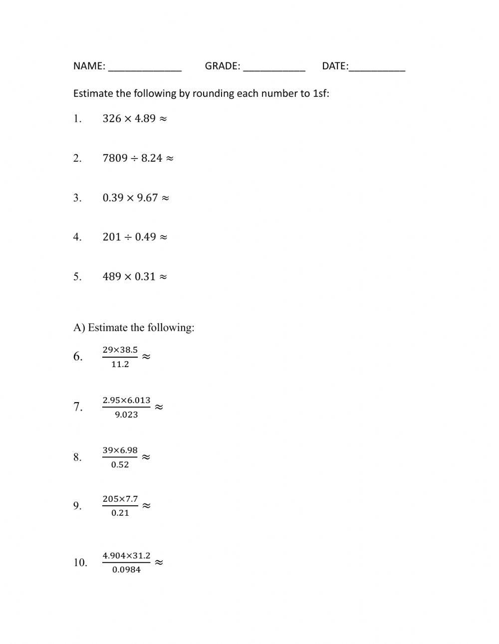 Approximations Online Exercise For | Live Worksheets