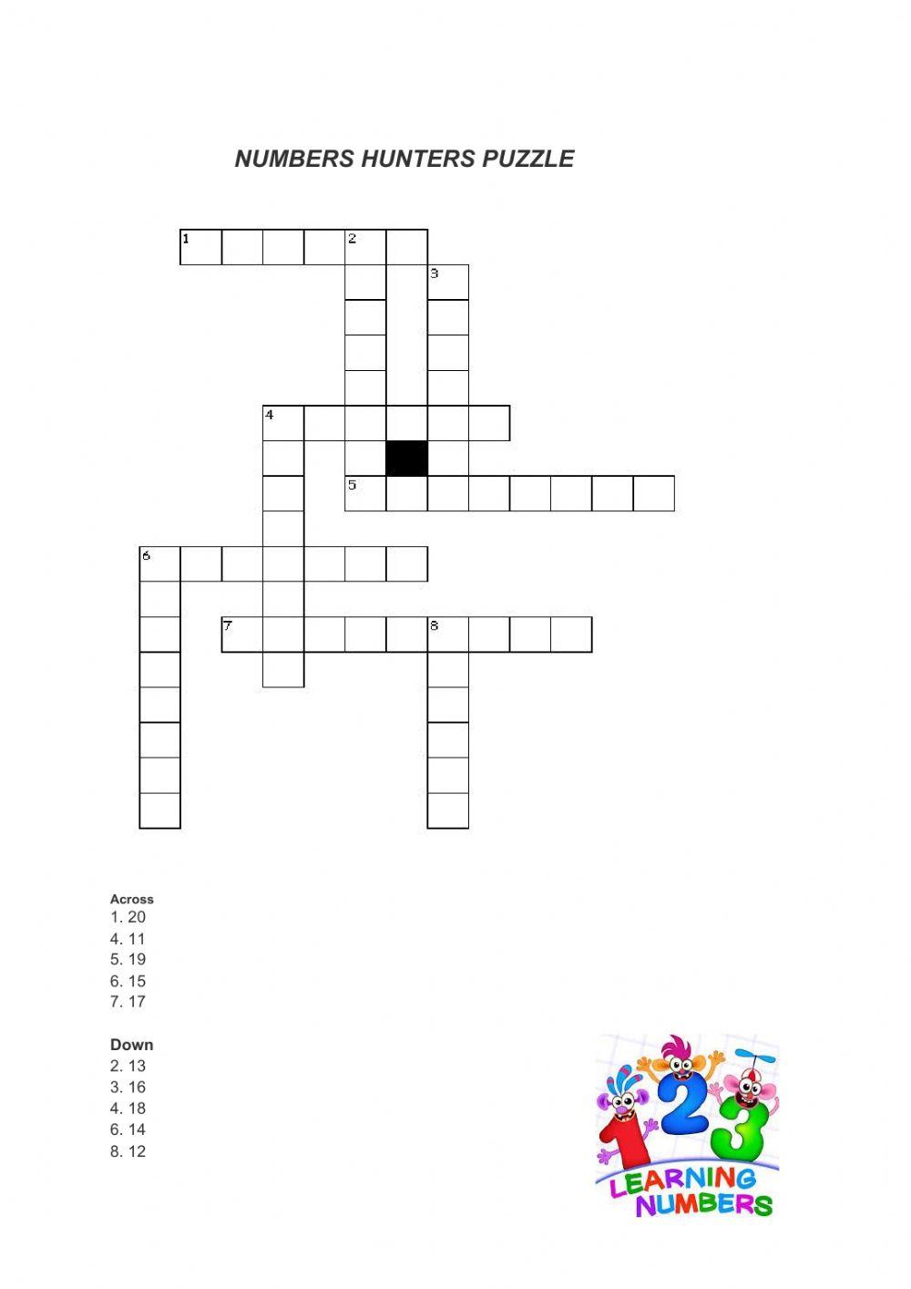 Numbers puzzle worksheet | Live Worksheets