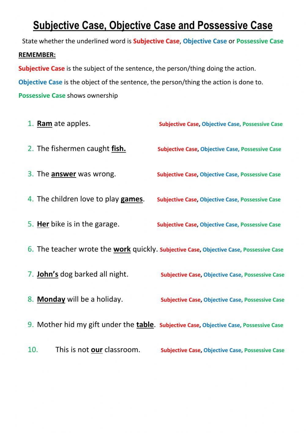 Nouns Case | Free Interactive Worksheets | 6125657