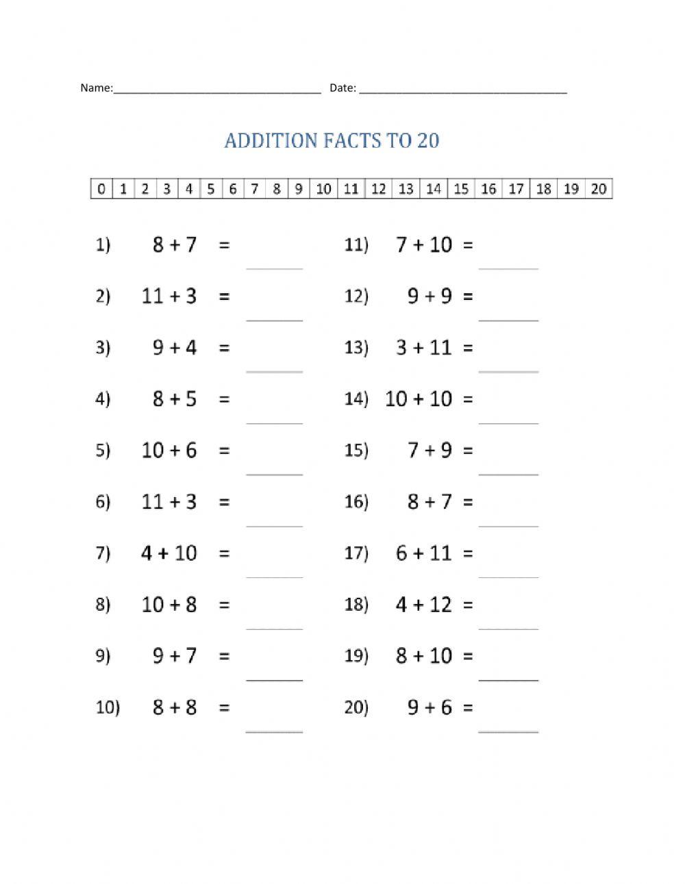 Addition Facts To 20 Interactive Worksheet Live Worksheets addition-facts-to-20-interactive-worksheet-live-worksheets
