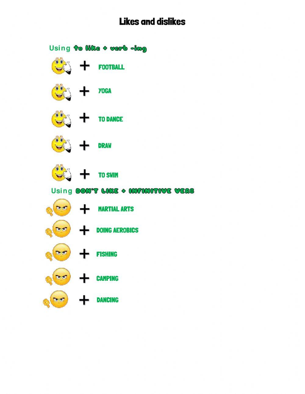 Likes and dislikes 3 414107 | noemiov | LiveWorksheets