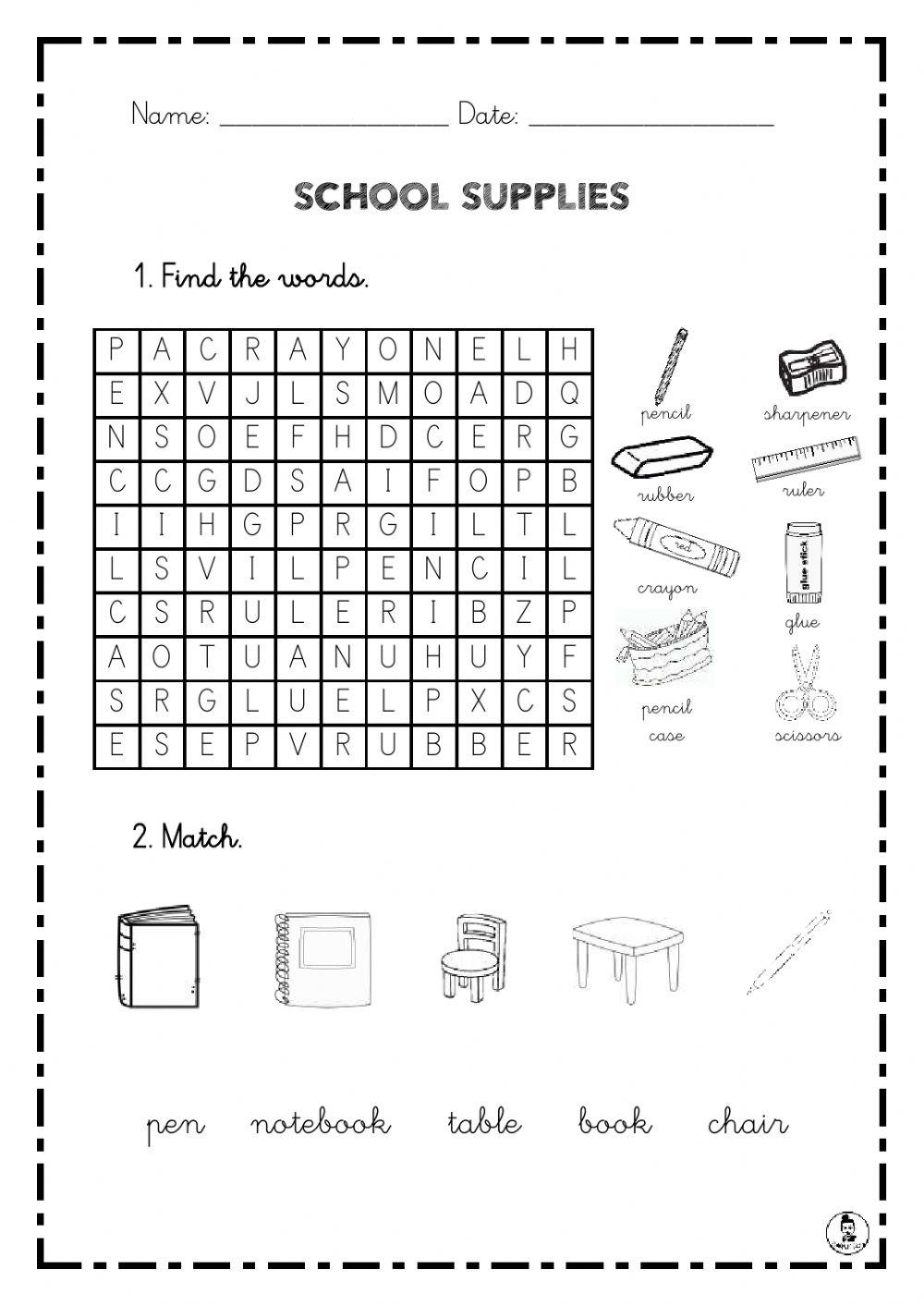 School Supplies online exercise for Grade 2 | Live Worksheets