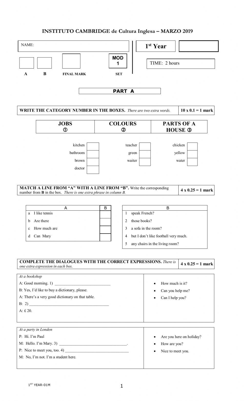PRIMERO PRE-EXAMEN 1230 | Well_Done | Live Worksheets