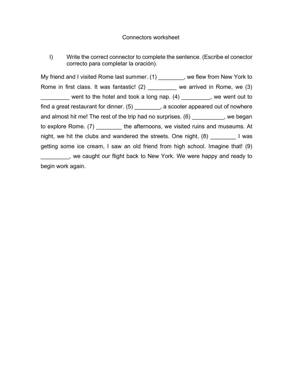 Connectors practice interactive worksheet | Live Worksheets