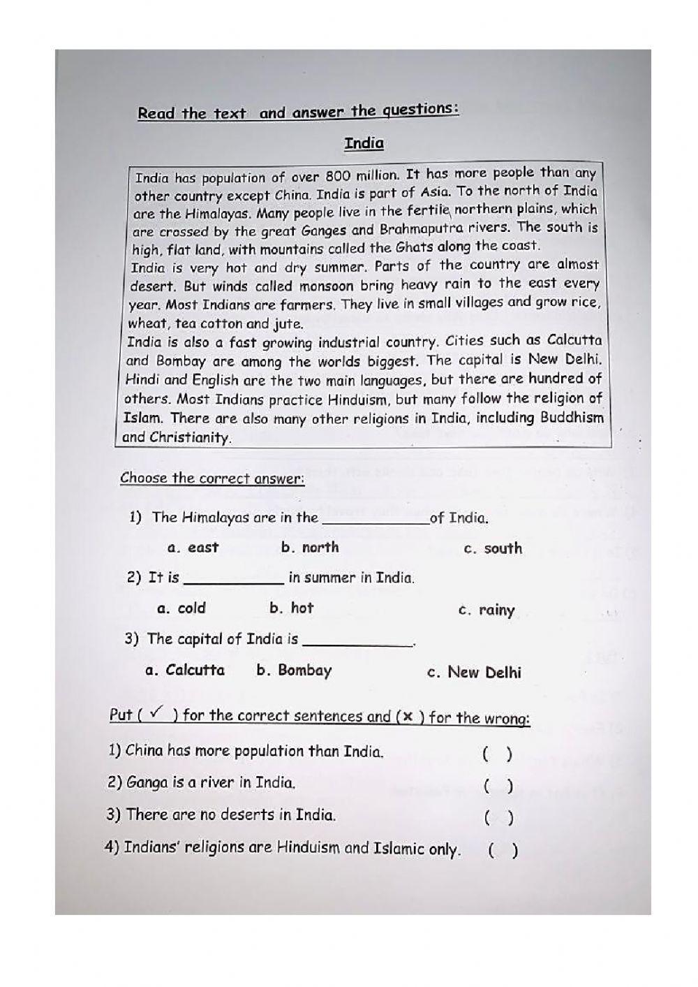 India | Free Interactive Worksheets | 415410