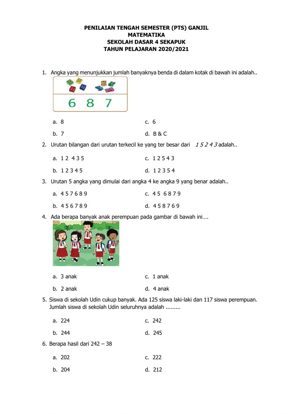 mtk kelas 2020 worksheet | Live Worksheets
