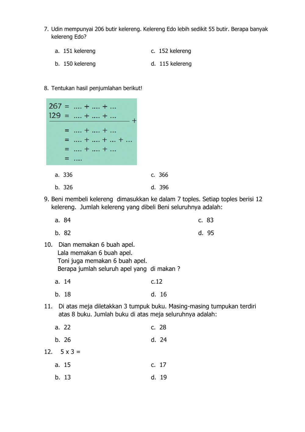 mtk kelas 2020 worksheet | Live Worksheets