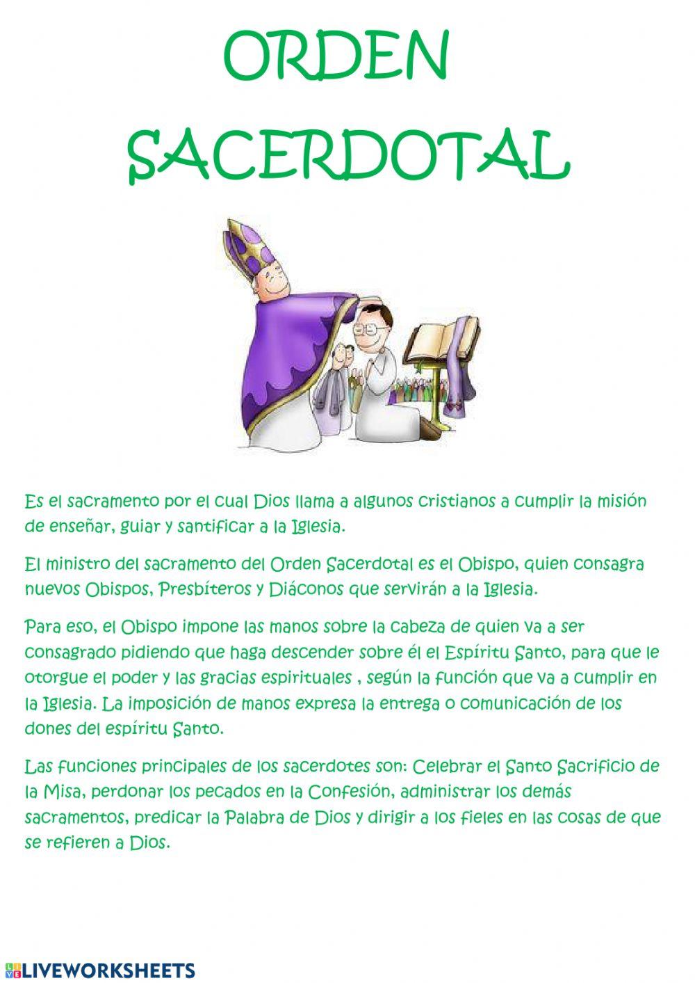 Orden sacerdotal interactive worksheet | Live Worksheets