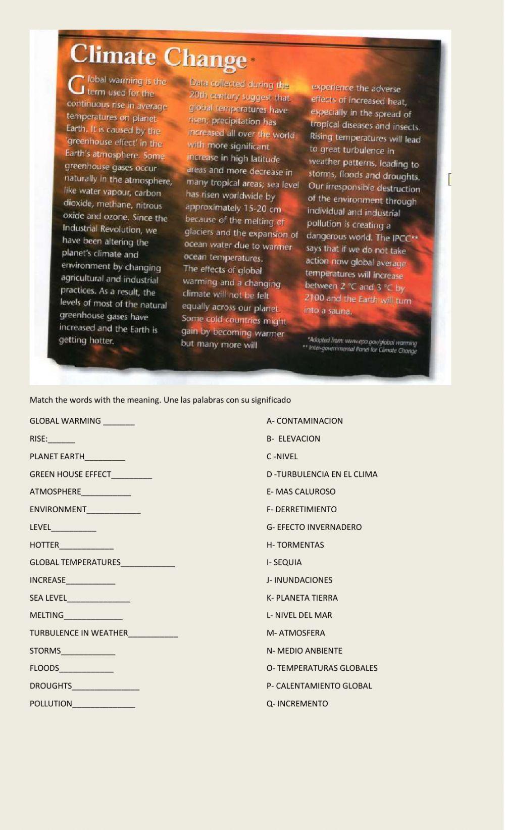 Global warming online worksheet | Live Worksheets