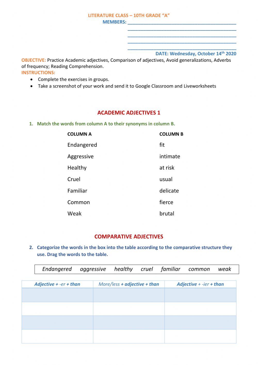 Practice Academic adjectives, Comparison of adjectives, Avoid ...