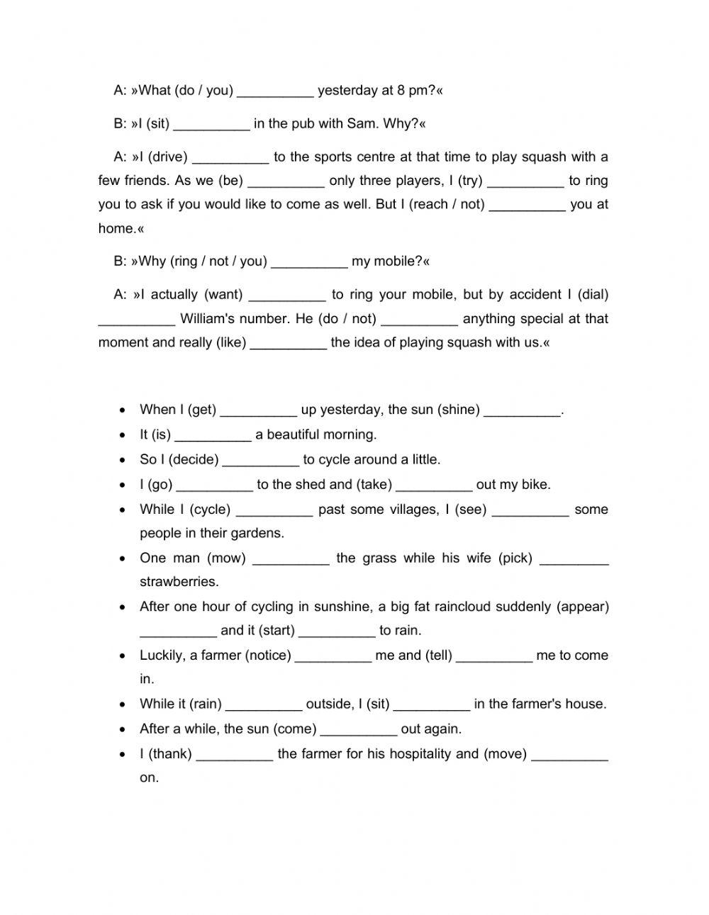 Past Simple or Past continuous online exercise | Live Worksheets