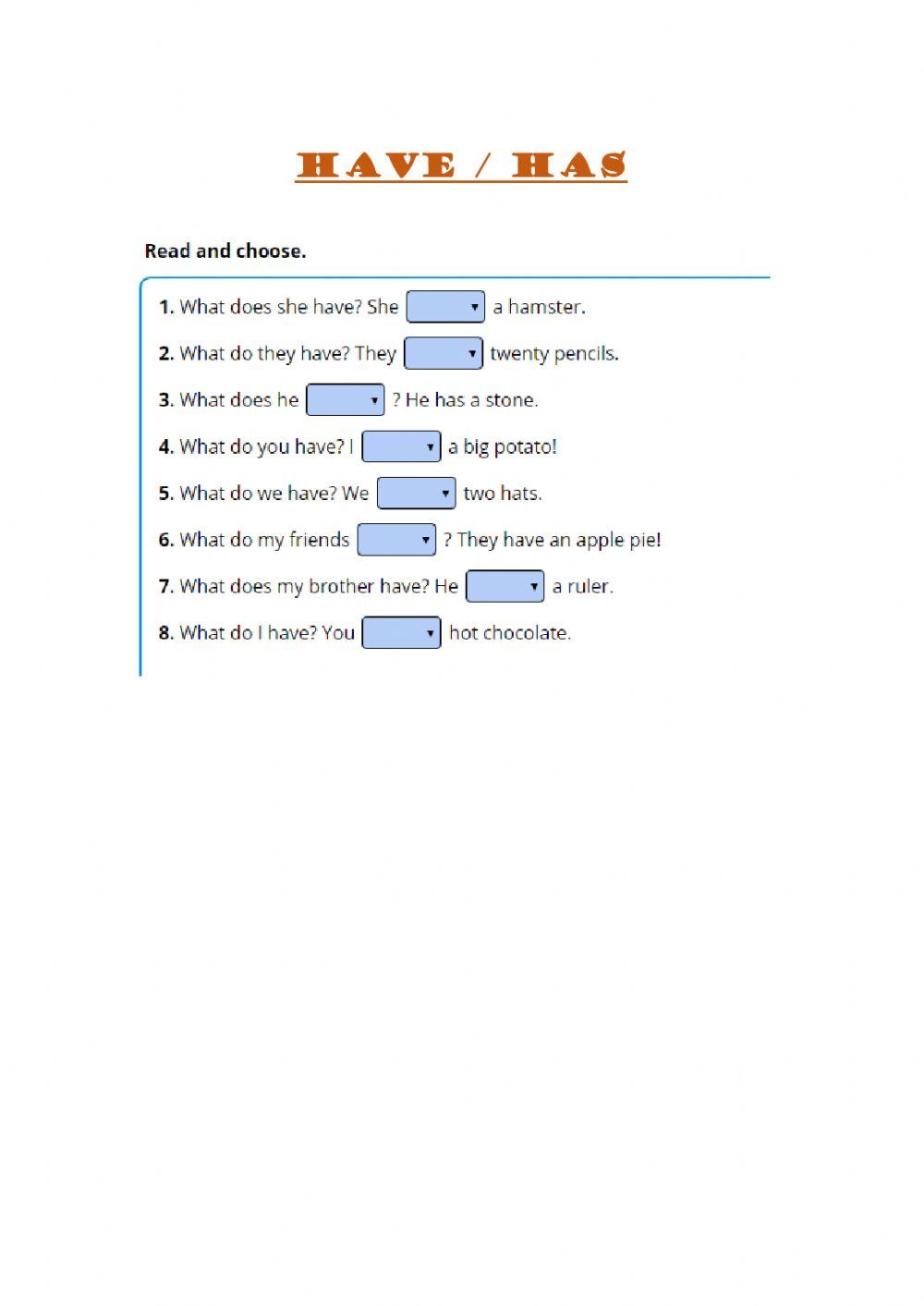 Have - has interactive activity | Live Worksheets
