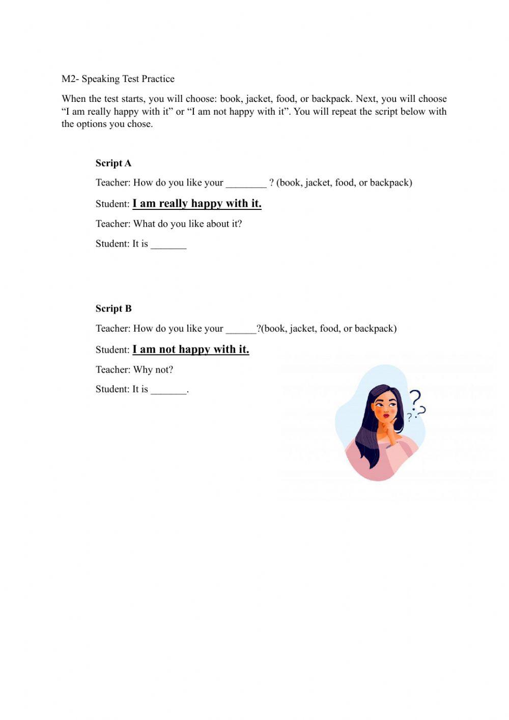 M2 Speaking Test Practice worksheet | Live Worksheets